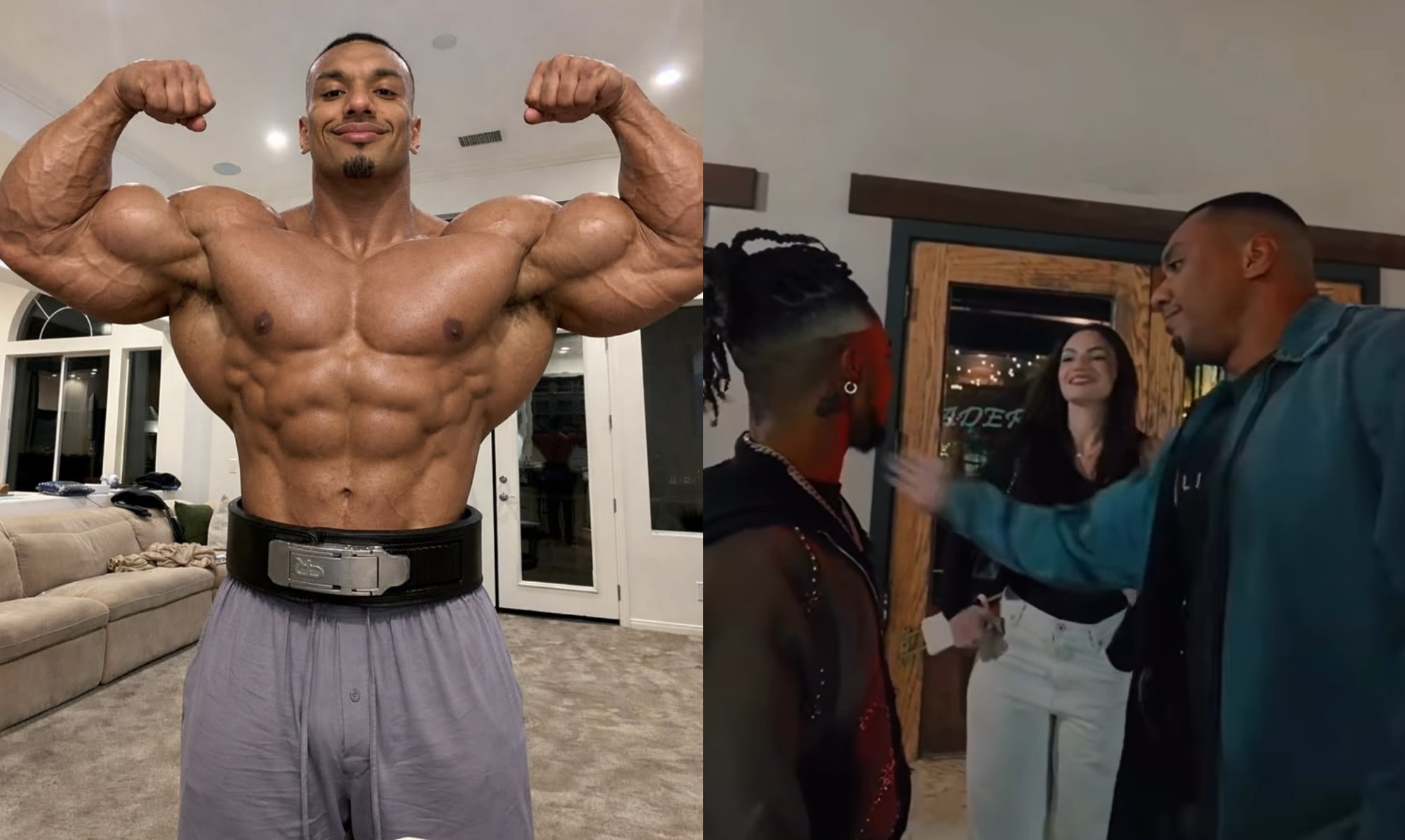Gast valt vrouw van bodybuilder Larry Wheels lastig, Larry is er klaar mee